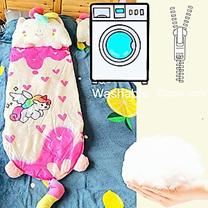 Nalexmi Heart Unicorn Kids Sleeping Bag, Animal Bags, Sleepy Sack, Comfy, Cozy, Compact, All Season, Sleeping Bag with Pillow, Soft Pillow, Nap Mat, Warm Cotton, Size 63''*24'' Heart Rainbow Unicorn
