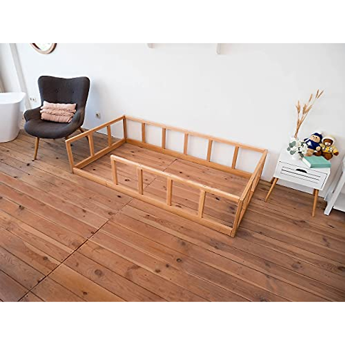 BUSYWOOD Platform Bed for Nursery - Bedroom Furniture for Toddlers - Montessori Floor Bed in Playroom for Boy and Girl (Model 10, Floor Bed without Slats)