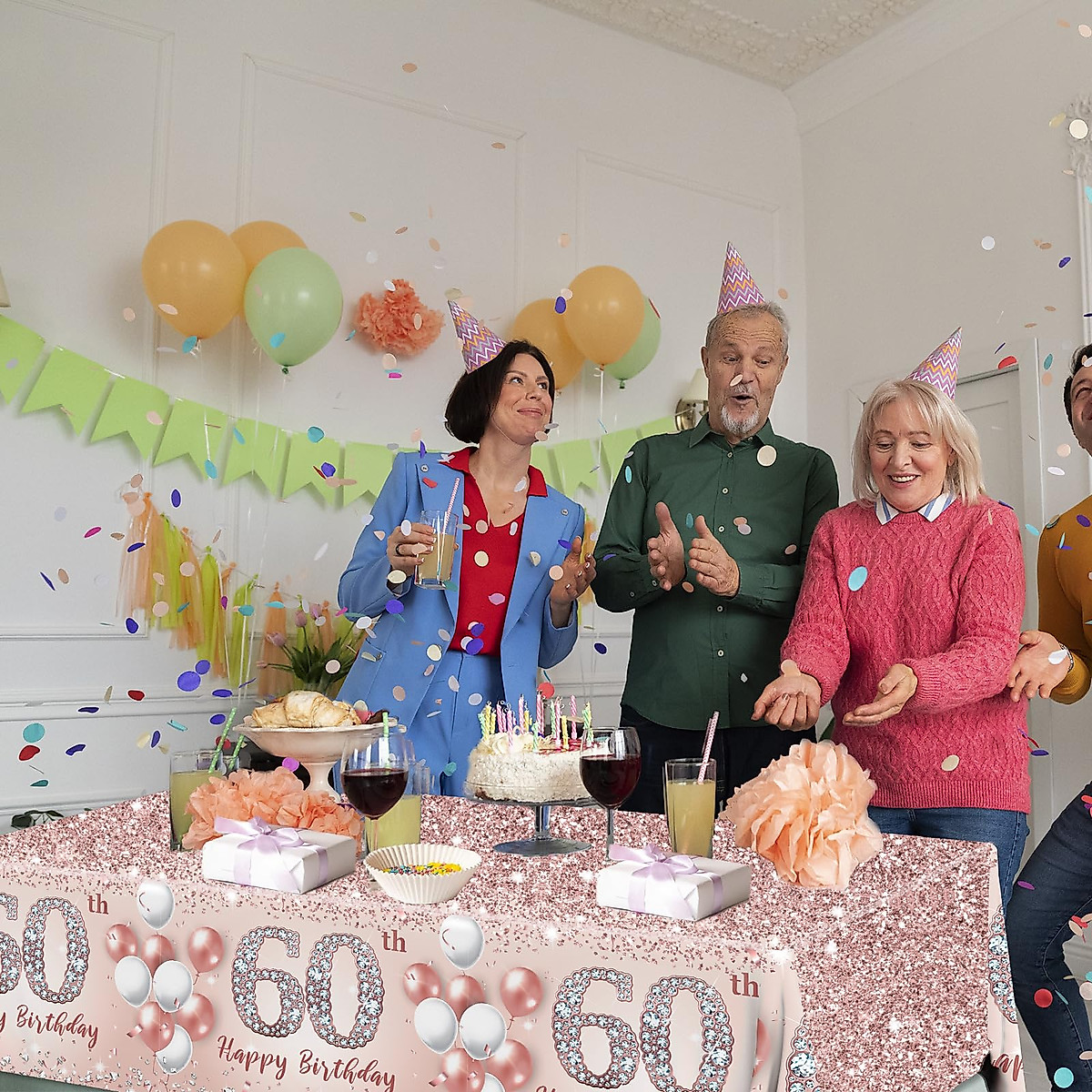 CMUSKO 3 Pack 60th Birthday Tablecloth Decorations for Women, Pink Rose Gold Table Cover Happy 60 Birthday Theme Party Supplies, 60 Year Old Birthday Plastic Rectangular Table Cloth Decor