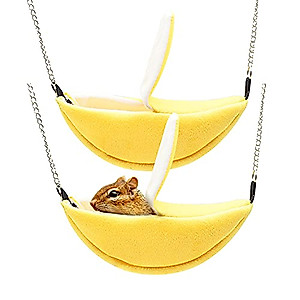 Amakunft 2 Packs of Banana Hamster Hammock, Yellow Hamster Bed for Cage, Cute Syrian Hamster Hammock, Soft Dwarf Hamster Bed for Sugar Glider/Mouse/Rat/Squirrel