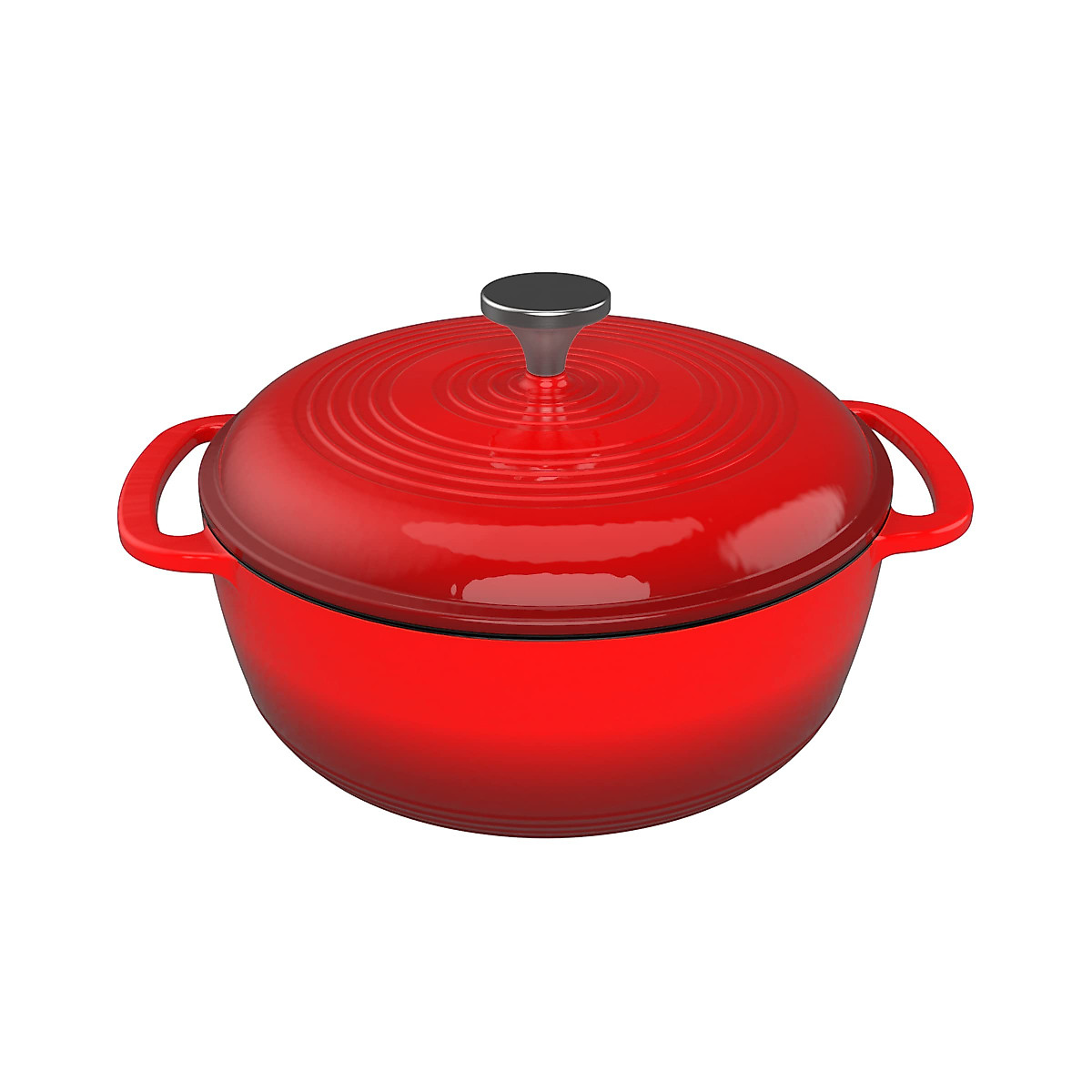 Classic Cuisine Cast Iron Dutch Lid 6 Quart Enamel Coated Oven or Stovetop-For Soup, Chicken, Pot Roast and More-Kitchen Cookware, Red