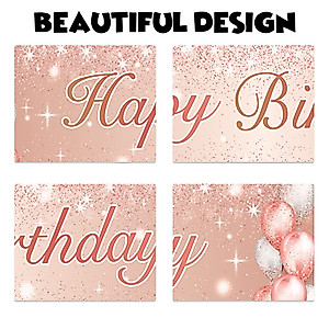 Happy Birthday Rose Gold Banner Backdrop Balloon Confetti Theme Decor Decorations for Girls Women 21st 30th 40th 50th 60th 70th 80th 90th Birthday Party Pink Birthday Party Supplies Glitter