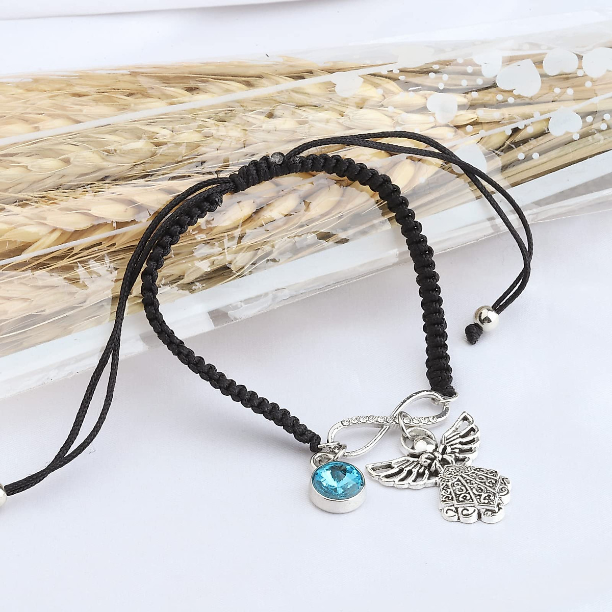 UJIMS Guardian Angel Bracelets with Birthstone Memorial Gift Angel Wing Birthstone Jewelry Gifts for Women (March Rope Bracelet)