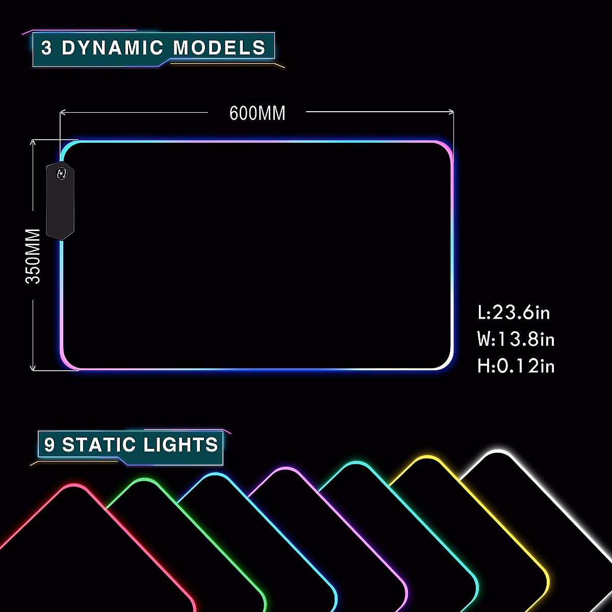 Personalized RGB LED Gaming Mouse Pad Make Your Own Customized Gaming Mousepad Custom Mouse Mat for Office Dorm Personalised Gifts Presents for Gaming Lovers, 23.6x13.8in