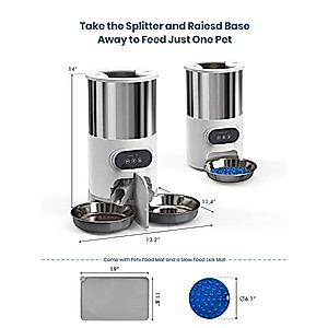 Automatic Cat Feeder, WHDPETS WiFi Cat Food Dispenser for 2 Cats & Dogs, 304 Stainless Steel Pet Feeder with Feeding Mat, 2-Way Splitter, APP Control, 10s Voice Recorder, Dual Power Supply