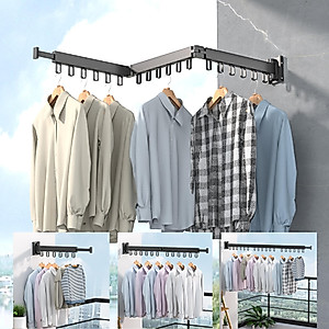 ASDMD Clothes Drying Rack, Laundry Drying Rack Wall Mount, Foldable Clothes Drying Rack,Retractable,Collapsible(3-Fold,), Grey Space Saver Drying Rack for Laundry Balcony Bathroom (Grey, Gear)