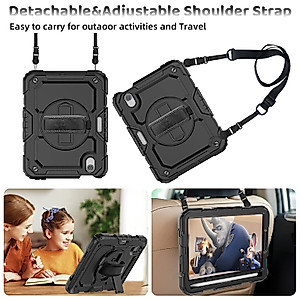 Blosomeet iPad Mini 6 Case 8.3" 2021 with Tempered Glass Screen Protector Pencil Holder [360 Rotating Hand Strap] &Stand, Heavy Duty Case for iPad Mini 6th Generation | Black