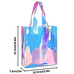 inheming Iridescent Clear Tote Bags, Fashion Holographic Clear Handbag for Women Christmas Gift, Large Transparent Stadium Concert Work Bag