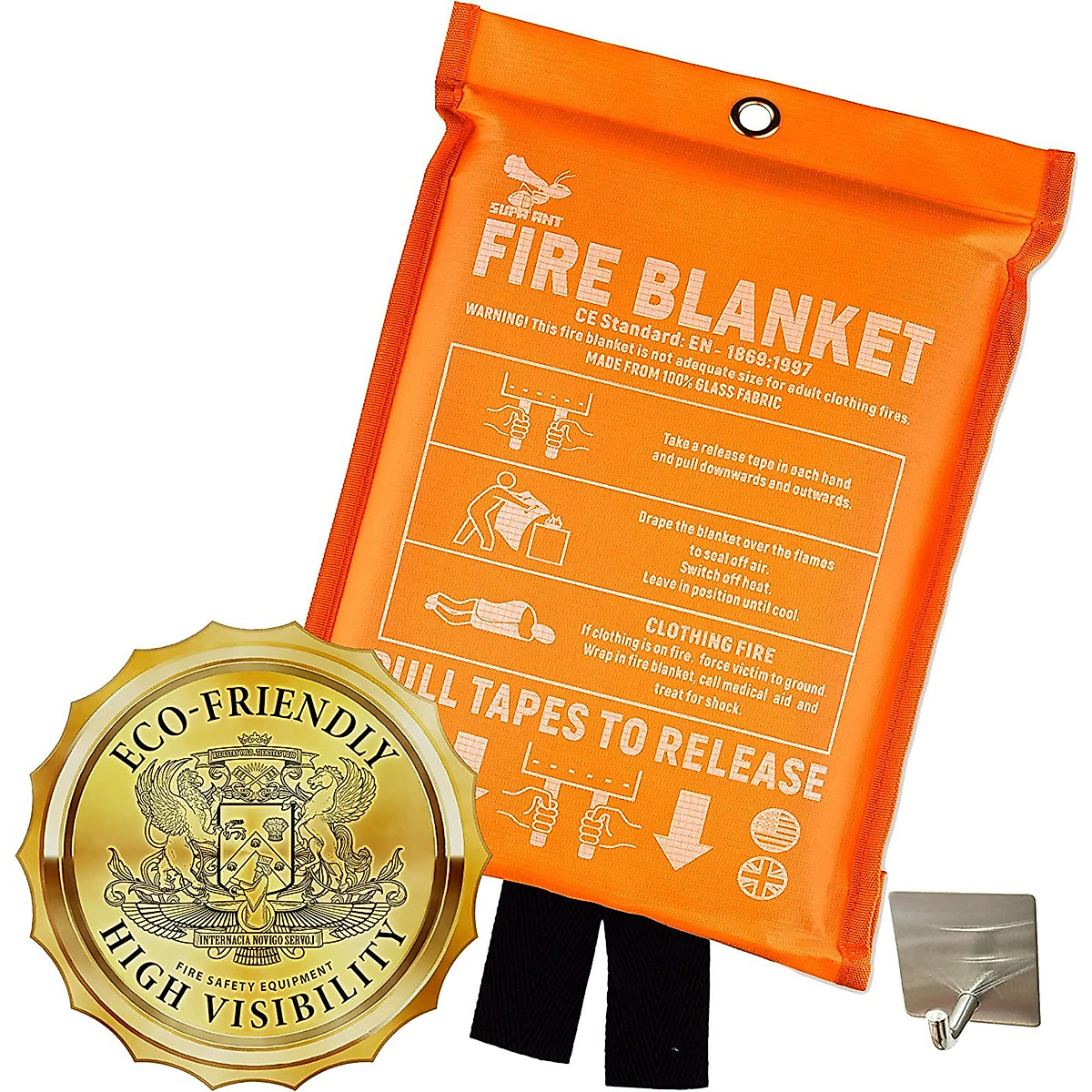 Supa Ant Emergency Fire Blanket for Home and Kitchen - 1 Pack 1500F High Visibility (Glow in The Dark) Smother Kitchen Fire Blanket - CE Certified Hero Fire Blankets Emergency for Home (74in)