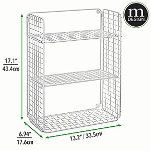mDesign Metal Wire 3-Tier Hanging Shelf for Bathroom Storage - Wall Mounted Decorative Shelves - Floating Metal Bathroom Shelf Basket - Bathroom Wall Shelving - Concerto Collection - White