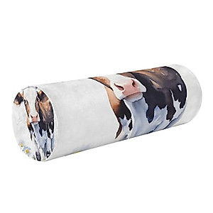xigua Cow Flower Neck Roll Pillow for Neck Relief with Removable Washable Cover - Memory Foam Round Cylinder Bolster, Ergonomically Designed for Head, Neck, Back, and Legs