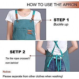 Cotton Canvas Apron Cross Back Apron with Pockets for Women and Men,Kitchen Cooking Baking Bib Apron Chef Apron (Blue)