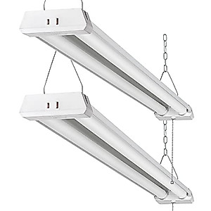 OOOLED 4FT Linkable LED Shop Light for Garages, 42W 4800LM 5000K Daylight LED Shop Lights, LED Ceiling Light with Pull Chain (ON/Off), Linear Worklight Fixture with Plug, 2 Pack