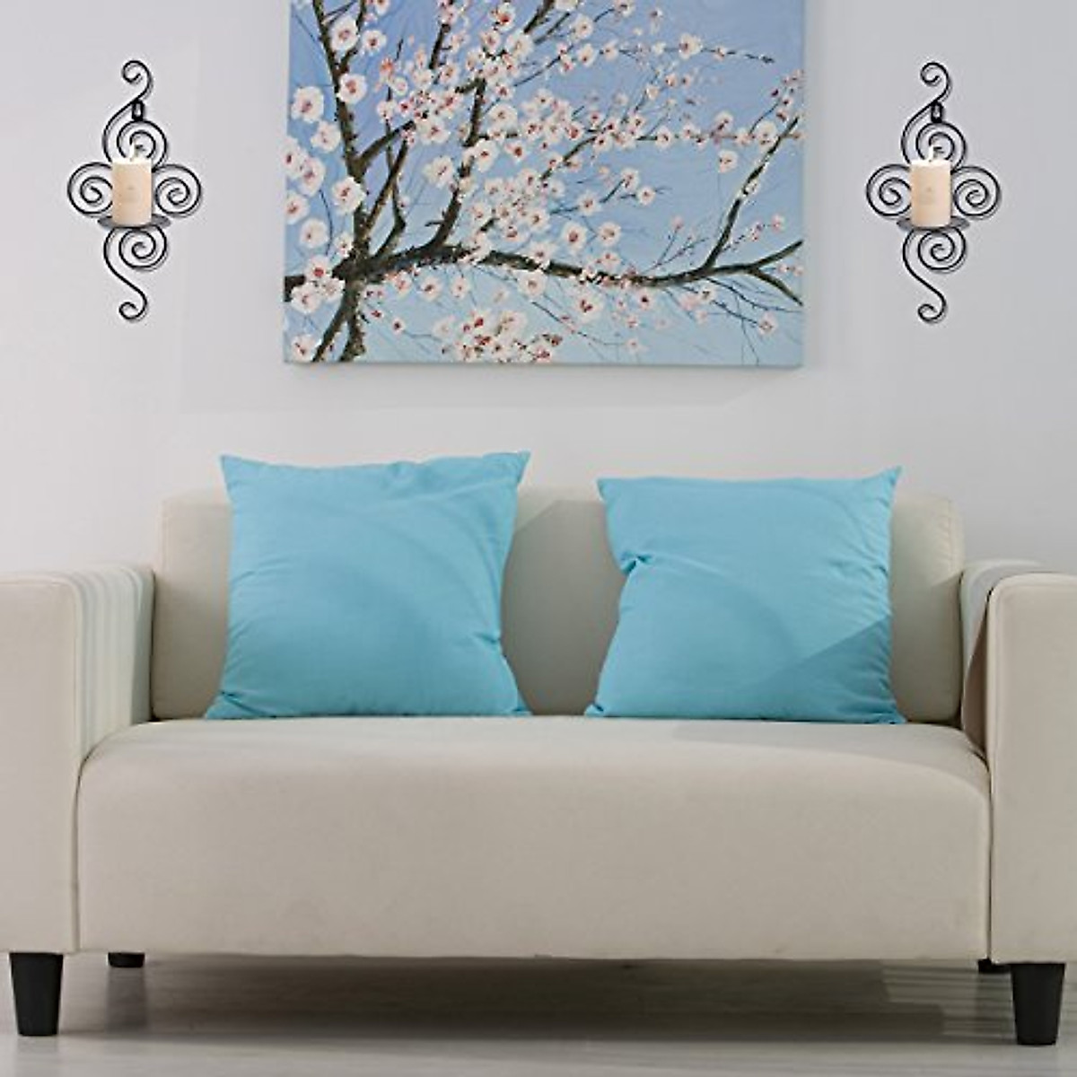 Wall Sconces Set of Two, Candle Holder Elegant Swirling Iron Wall Decor Hanging Sconce for Living Room Indoor Christmas Decoration, Weddings, Event, Black