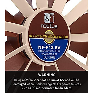 Noctua NF-F12 5V, Premium Quiet Fan with USB Power Adaptor Cable, 3-Pin, 5V Version (120mm, Brown)