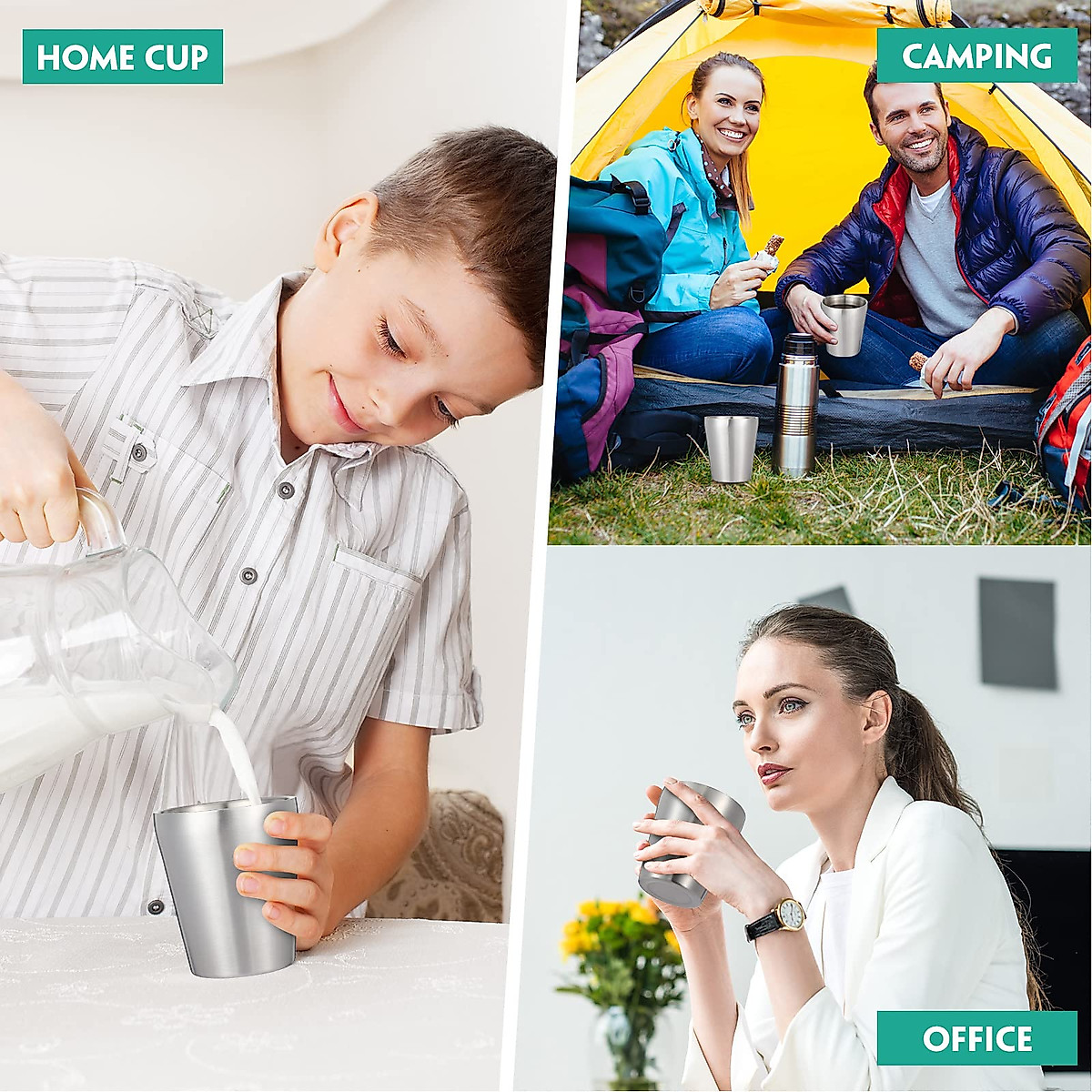 12 Pieces Stainless Steel Cups Double Wall Tumbler Glasses Stackable Glasses Metal Drinking Cups Insulated Drinking Glasses Reusable Silver Camping Mugs for Home Camping RV BBQ Office Party (8.8 Oz)