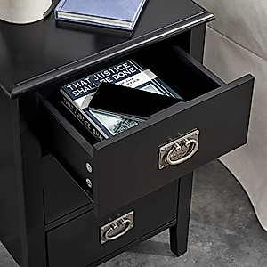 VECELO Nightstands Set of 2 End/Side Tables Living Room Bedroom Bedside, Vintage Accent Furniture Small Space, Solid Wood Legs, Three Drawers, Black