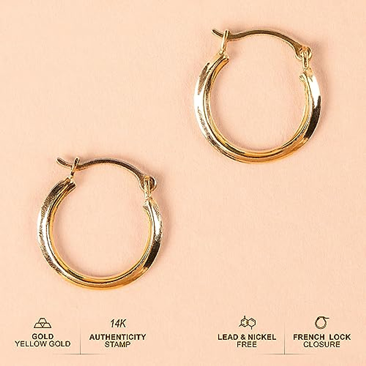 PORI JEWELERS 10K Solid Gold 1MMX14MM French Lock Hoop Earrings- Yellow Gold - Jewelry for Women - Small Hoop Earrings