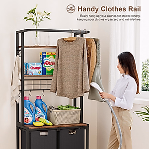 Snughome 3 Tier Laundry Hamper with Shelf and Hanging Bar, Tall Laundry Basket Sorter with Storage Rack, 2 Section Clothes Hamper with Hooks for Laundry Room, Bathroom, Bedroom