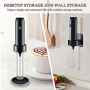 Rechargeable Milk Frother Handheld with USB-C Cable, Electric Drink Mixer, 14000RPM Powerful Electric Whisk/Coffee Frother for Latte, Matcha, Protein Powder, Hot Chocolate (Black)