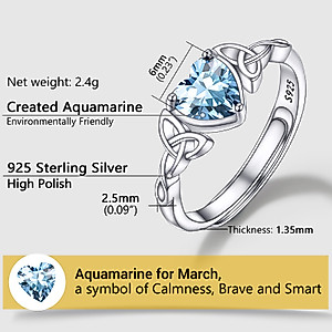PROSILVER March Birthstone Rings 925 Silver Crystal Jewelry Aquamarine Blue Cubic Zirconia Heart Ring