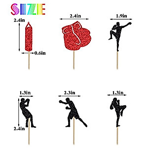 BIABISD 12 Piece boxing Cupcake Toppers boxing Themed Cupcake Toppers boxing Happy Birthday Party Supplies Shiny Black Red Decorations