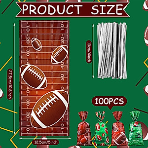 Jetec 100 PCS Football Cellophane Bags Football Gift Treat Bag Goodie Candy Bags with Ties Football Birthday Party Decorations Supplies for Football Theme Baby Shower Party Serves