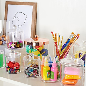 6 Pack of 12 Oz. Qtip Dispenser Apothecary Jars Bathroom with Labels - Qtip Holder Storage Canister Clear Plastic Acrylic Jar for Cotton Ball,Cotton Swab,Cotton Rounds,Floss Picks, Hair Clips (Clear)