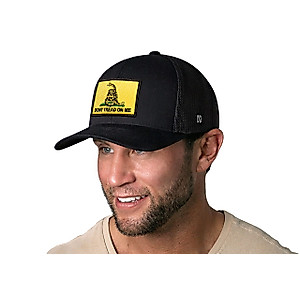 HAKA Dont Tread on Me Hat – Gadsden Flag Trucker Hat, Mesh Outdoor Hat for Men & Women, Adjustable Snapback Baseball Cap, Golf Hat Black