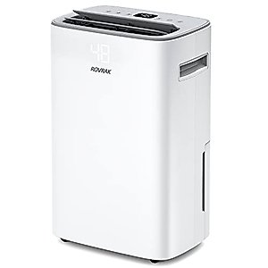 ROVRAK 50 Pint 3500 Sq. Ft. Dehumidifier 3 Modes Adjustable Household Dehumidifier, with Auto or Manual Drainage and 0.66 Gallon Water Tank Capacity for Living Room Wardrobe Garage