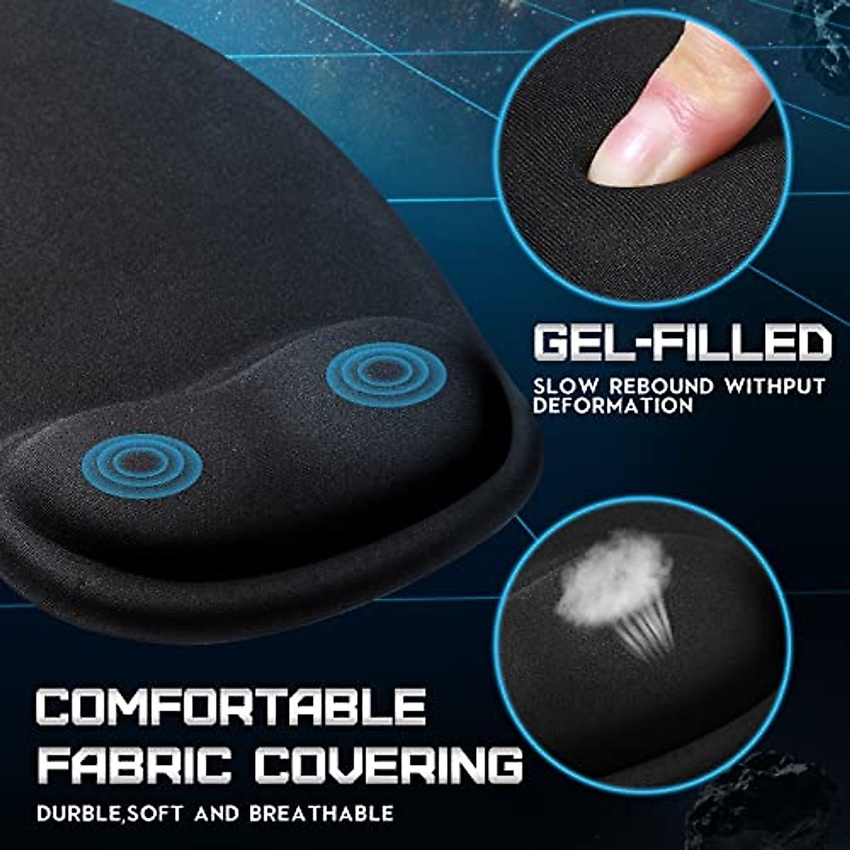 9 Pack Mouse Pad Ergonomic Mouse Pad with Gel Wrist Rest Support Memory Foam Mouse Pad Non Slip PU Base Pain Relief Mousepad for Computer Laptop Home Office Travel