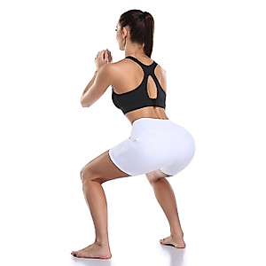 Oalka Women's Short Yoga Side Pockets High Waist Workout Running Shorts 4" Pure White Size S