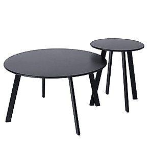 juserox Patio Outdoor Coffee Table Set of 2 - Weather Resistant Outdoor Round End Table Modern Coffee Tables for Living Room Balcony Home Office (Black)