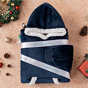 Wearable Blanket Hoodie for Women/Kids/Men, Oversized & Cozy Sherpa Lined Hoodie Sweatshirt Blanket