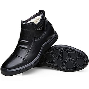 KISHME Men's Boots 100% Genuine Leather Men's Winter Boots Warm Plush Cold Winter Shoes Men's Ankle Boots Cowhide Men's Cotton Shoes (Color : Black, Size : 10)