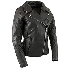 Xelement B8000 Women's Black 'Classic Braided' Fitted Motorycle Jacket - 3X-Large