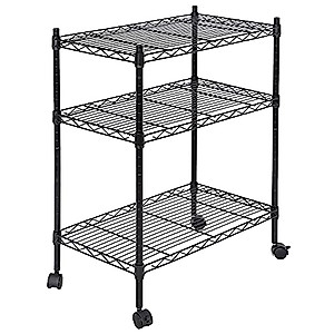 SUPER DEAL 3-Shelf Adjustable Heavy Duty Storage Wire Shelving Unit with Wheels, Metal Organizer Wire Rack Microwave Utility Cart, Black (24L x 14W x 31H)