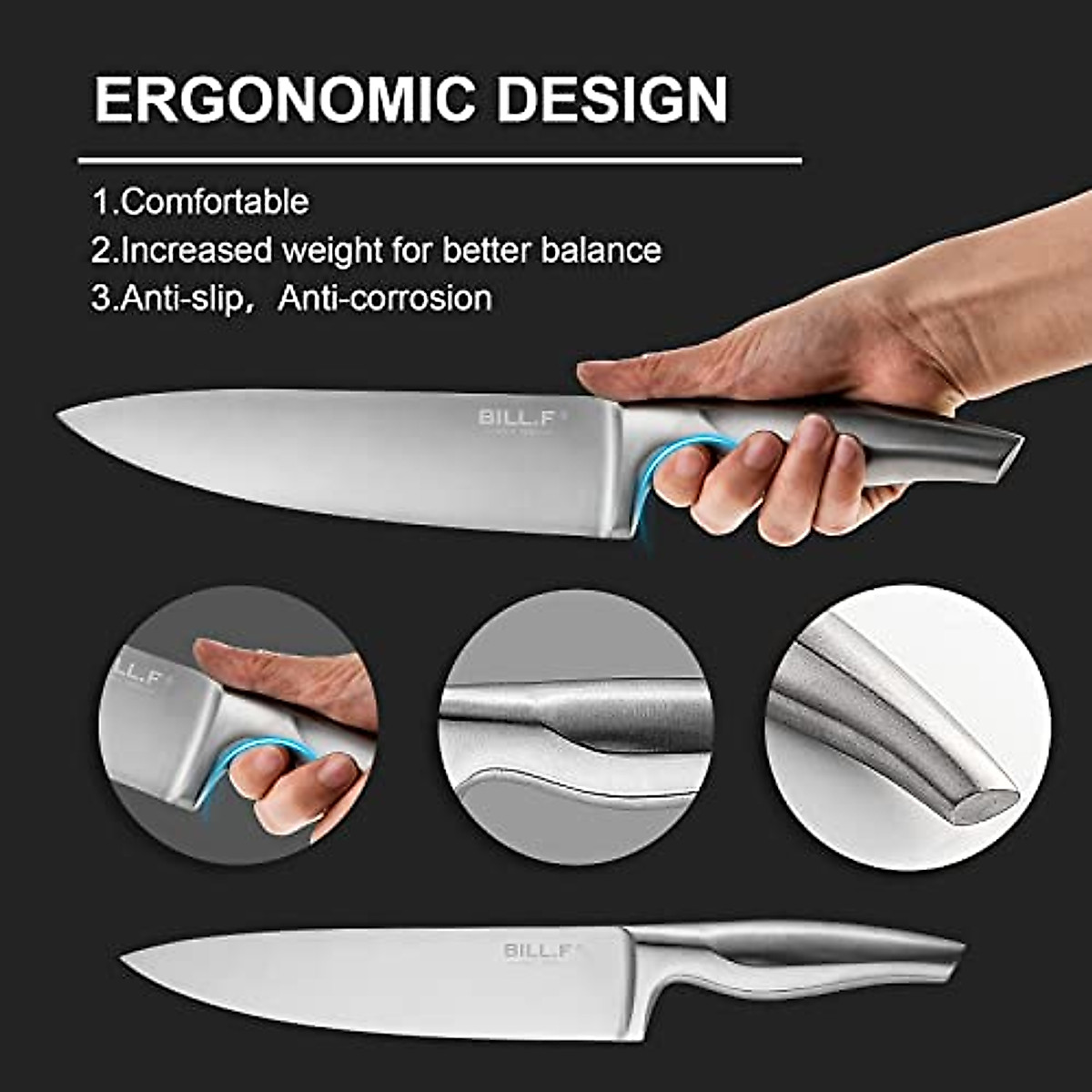 Knife Set with Built-in Sharpener Block, Kitchen Knife Set with Block, 16 Pcs High Carbon Stainless Steel Block Knife Set with Self Sharpening and 6 Steak Knives, Kitchen Shears,Silicone tongs