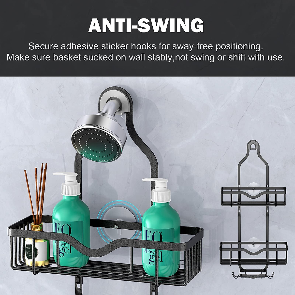 Kerisgo Shower Caddy, 3-Tier Hanging Organizer Rack (Black), Maximizes Storage for Bath Essentials