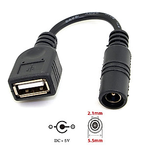cablecc 5V USB Female to DC Power Jack 5.5 2.1mm Charge Adpter Cable for Cell Phone & Tablet