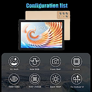10.1 Inch Android 12 Tablet, 4G Network Tablet PC, Octa Core CPU, 8GB RAM 256GB ROM, FHD Touch Screen, 8MP Front +16MP Rear Camera, 2.4G/5G WiFi, BT5.0, 7000mAh Battery