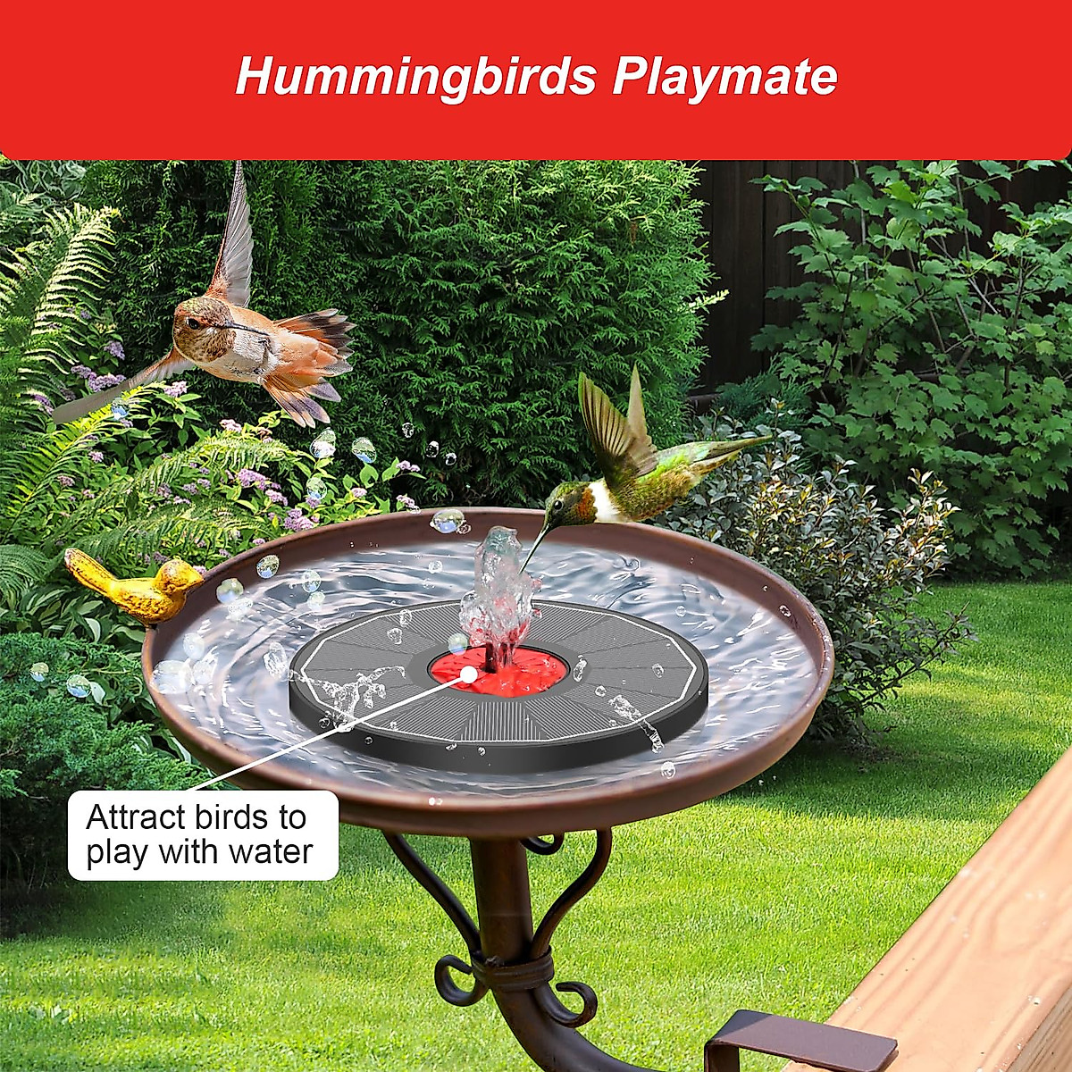 GAIZERL Solar Fountain with Red Flower - Attract Birds - 2024 Upgrade 3.5W Solar Bird Bath Fountains, Solar Powered Water Feature Fountain Pump with 7 Nozzles for Hummingbirds, Garden, Pool, and Pond