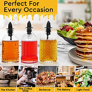 Coffee Syrup Dispenser Simple Small Glass Bottle 6 Pcs for Coffee Bar Accessories with Dust Lids Pour Spout, Glass Stopper, Cleaning Brush. Vanilla, Caramel, Syrup, Honey, Condiments Dispenser