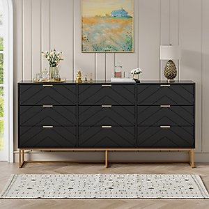 Scurrty Large 9 Drawer Dresser,59 inch Dresser with Chest, Black Storage Dressers,Storage Cabinet for Bedroom, Dressers for Living Room, Bedroom etc.