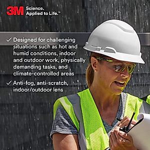 3M Safety Glasses, Solus 1000, S1207SGAF, ANSI Z87, Scotchgard Anti-Fog Lens, Green/Black Frame, Indoor/Outdoor Gray Lens, Padded Temple, Soft Nosebridge, UV Protection, Premium Eye Protection