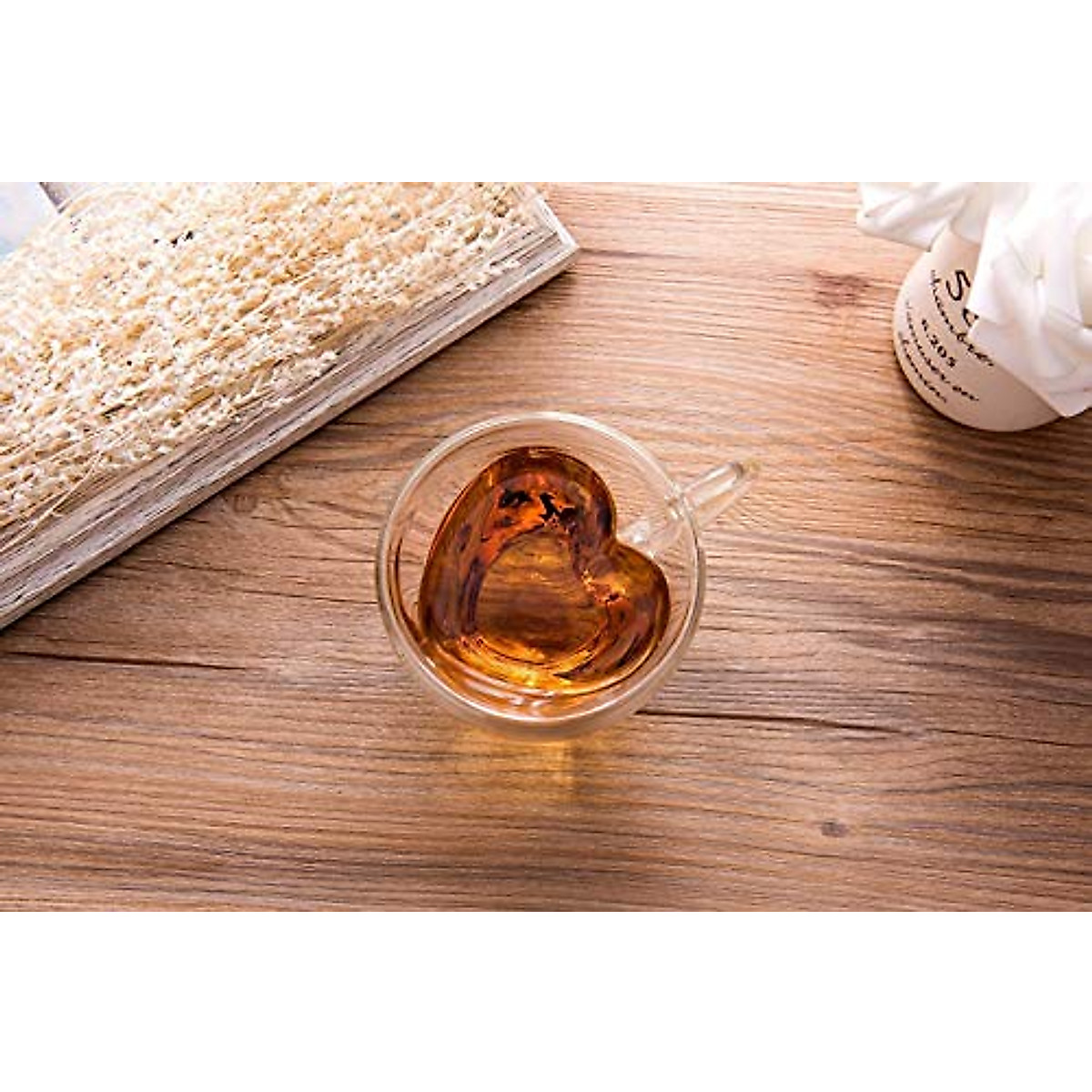 EASICOZI Heart Shaped Double Walled Insulated Glass Coffee Mugs or Aesthetic Tea Cups, Double Wall Glass 8 oz, Clear