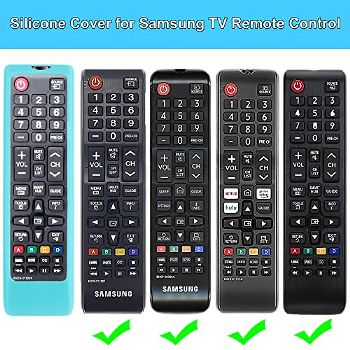 2 Pack Glow Case for Samsung Smart TV BN59-01199F BN59-01301A BN59-01315A Remote Silicone Skin Sleeve with Strap for Samsung TV Remote Control Replacement Case Cover Glow in The Dark - Blue Green