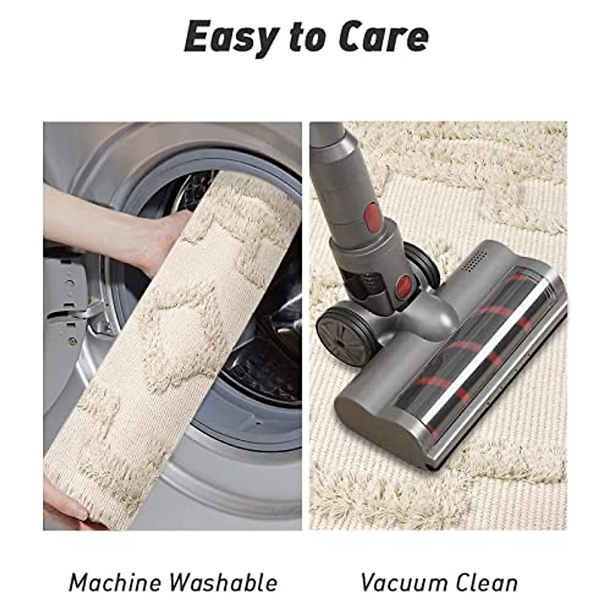 Uphome Boho Bath Mat 2'x3' Beige Hand Woven Tufted Kitchen Rug with Tassels Soft Machine Washable Cotton Small Rug Moroccan Geometric Throw Rug for Doormat Living Room Bedroom Laundry Room