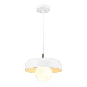 Globe Electric 60403 Jackie 1-Light Pendant, Matte White, Matte Brass Accents, White Cloth Cord