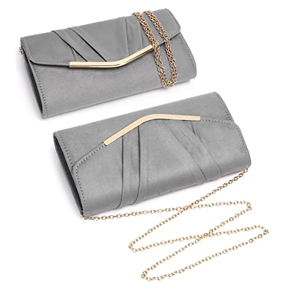 DETARA Women Evening Bag Suede Pleated Clutch Purse Envelope Clutches Wedding Party Bridal Purse (Grey)